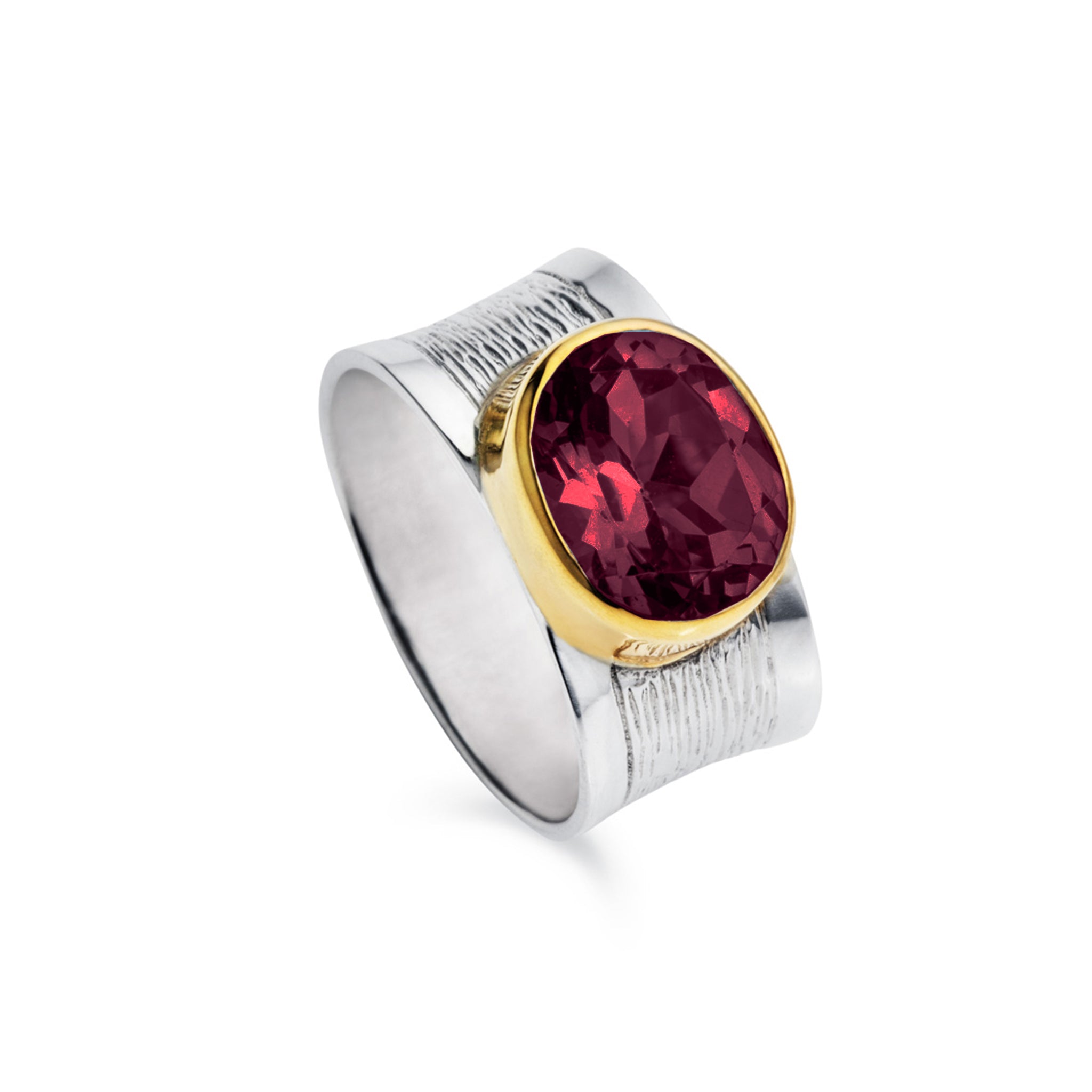 Large Silver Gold Ring With Natural Garnet Christin Ranger Large Silver Gold Ring With Natural Garnet Christin Ranger