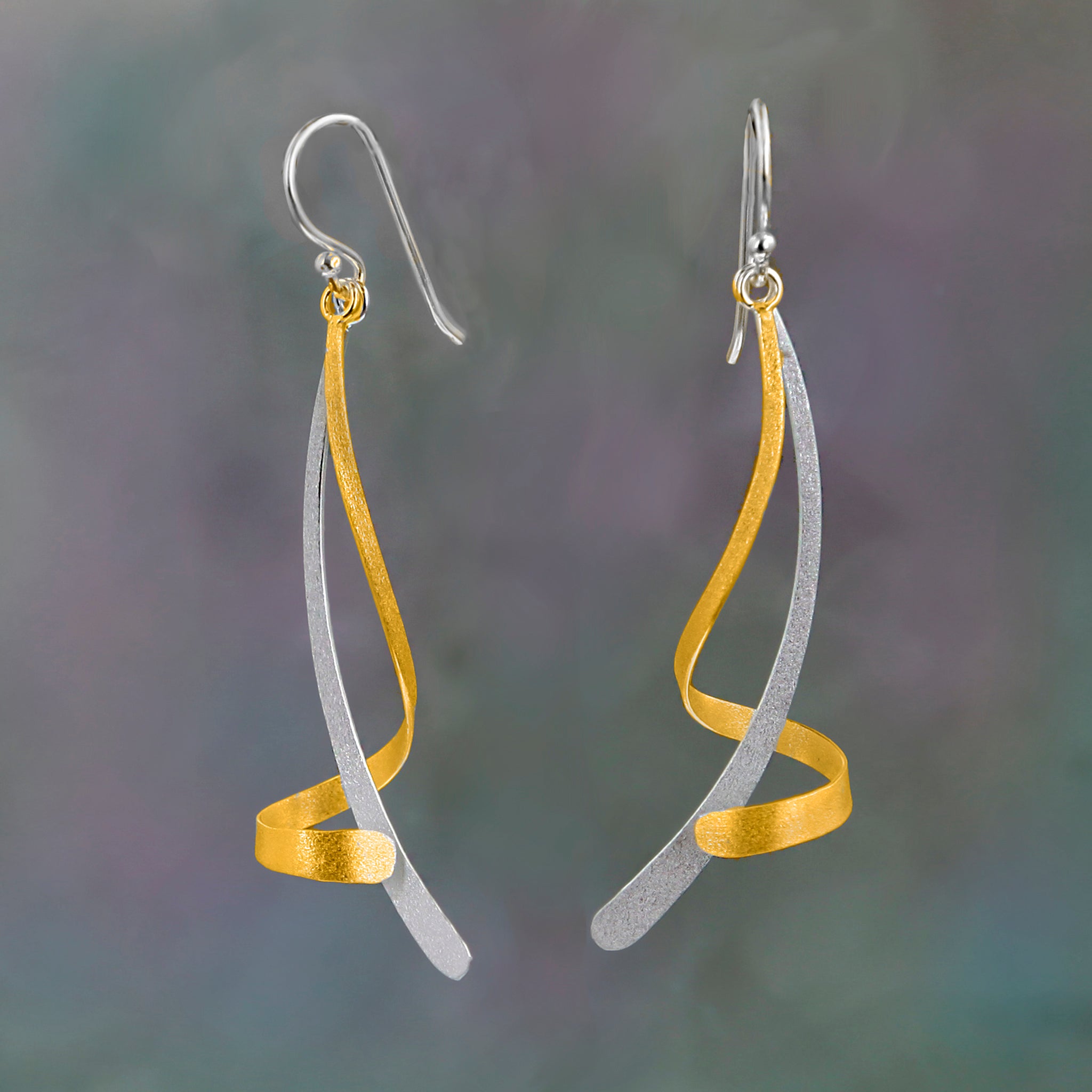 Twist Turn Silver Gold Long Drop Earrings Christin Ranger Twist Turn Silver Gold Long Drop Earrings Christin Ranger
