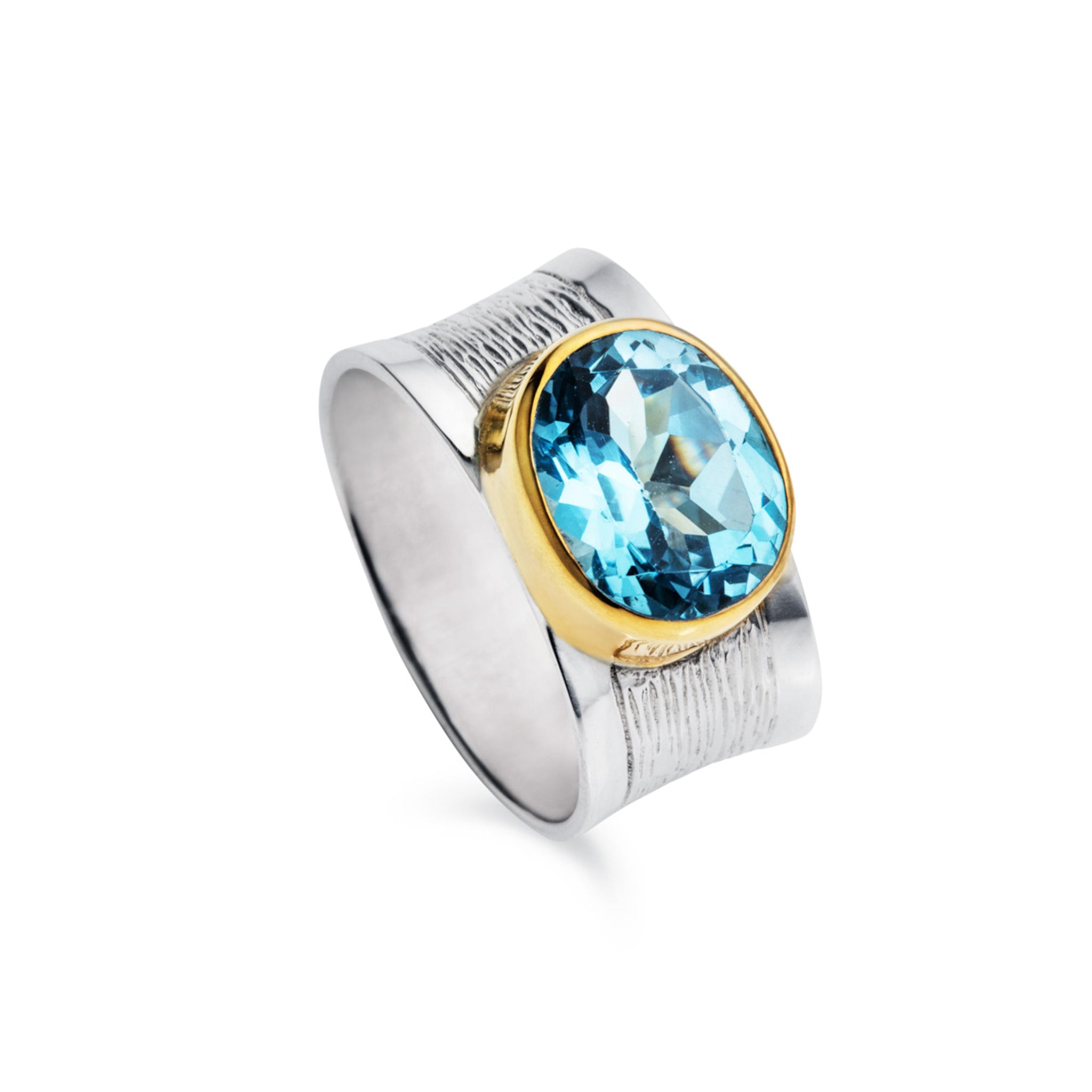 Large Blue Topaz Silver & Gold Ring | Christin Ranger Jewellery